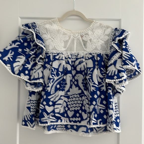 FARM Rio | Tops | Nwt Farm Rio Jungle Scarf Lacepaneled Blouse Size ...